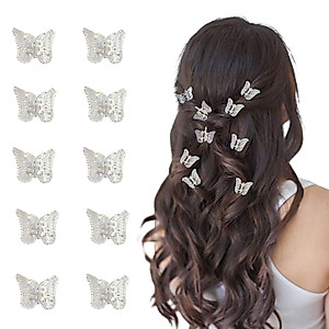Paderison 10Pcs Mini Butterfly Hair Clips Small Hair Clips for Girls Colorful Side Bangs Clips Braided Sweet Barrettes for Kid Tiny Cute Metal Claw Clips Hair Accessories for Women(White)