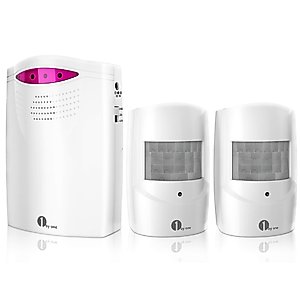 Driveway Alarm Wireless Outside, 1byone Motion Sensor Alarm 1000 FT Range Extra Loud Chimes Home Security Alarm System with 1 Receiver 2 Weatherproof Infrared Sensors Protect Indoor/Outdoor Property