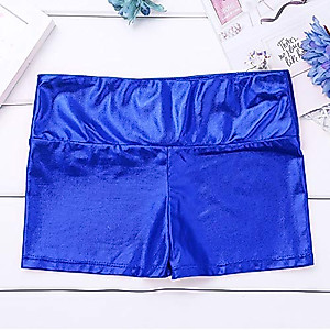 QinCiao Kids Teens Girls Shiny Metallic Ballet Active Dance Shorts Gymnastics Fitness Shorts Bottoms Hot Pants Blue 12