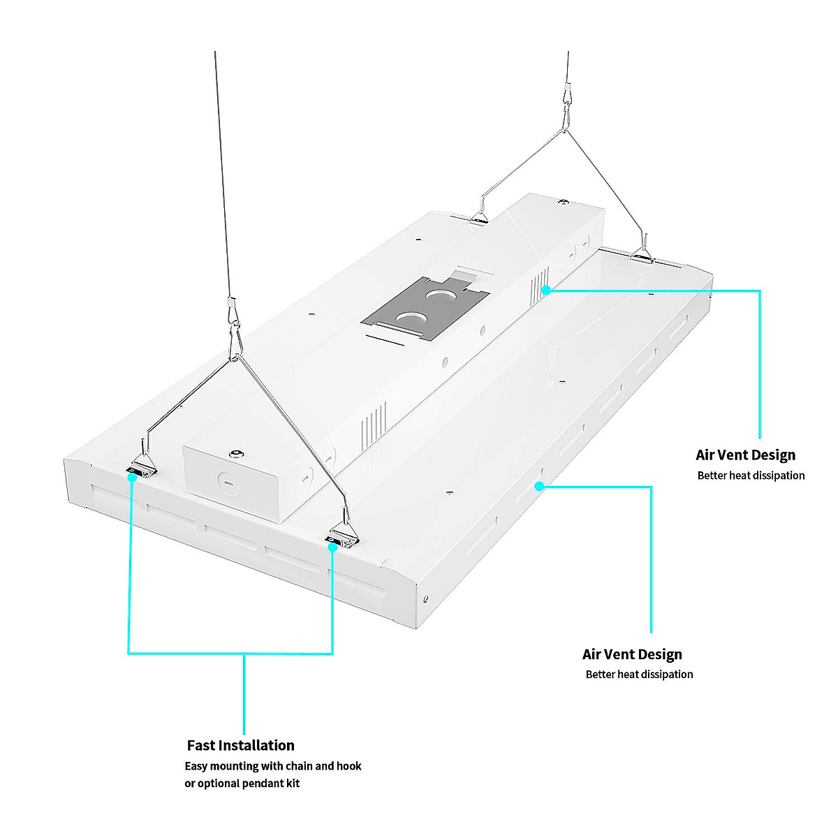 FAITHSAIL 165W Linear LED High Bay Shop Light 2FT, 22000LM, 5000K, Industrial LED Warehouse Lighting, 2 Foot Indoor Aisle Area Workshop Garage Highbay LED Lights, 4 Lamp Fluorescent Equivalent