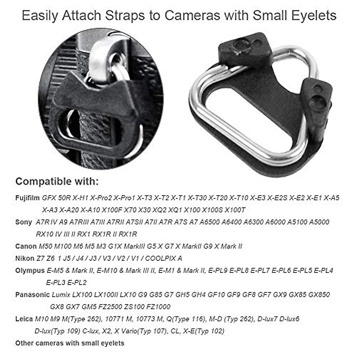 Foto&Tech 4 pieces Stainless Steel Lug Ring Camera Strap Triangle Split Ring Adapter and ABS Cap, Compatible with Fujifilm Lecia Nikon Canon Sony Olympus Pentax Panasonic SLR RF Mirrorless Camera