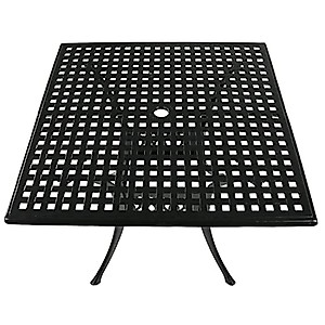 Sunnydaze Square Patio Dining Table - Outdoor Heavy-Duty Black Cast Aluminum - 4-Person Outside Patio Furniture with Umbrella Hole - Modern Dinette Table - Outdoor Patio Table - 35-Inch