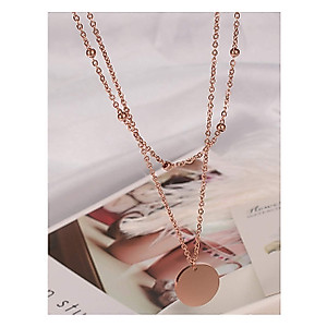 RoseGold Layered Necklace for Women - Coin Choker Necklace Charm Pendant Necklace