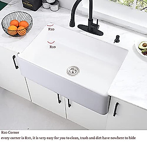 33 Inch Fireclay White Farmhouse Sink-Bokaiya 33x20 Apron Front Farmhouse Kitchen Sink Single Bowl Deep Porcelain Ceramic White Farm Sink