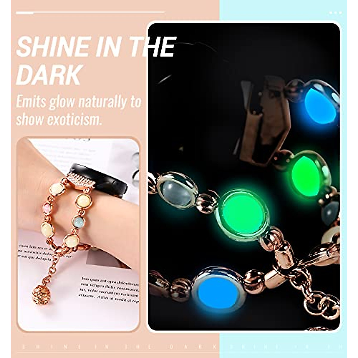 TiMOVO Beaded Fashion Band Compatible with Galaxy Watch Active 2/Active/Galaxy Watch 7/6/5/4 40mm 44mm, Elastic Beaded Night Luminous Beads Band Strap for Women, Rose Gold