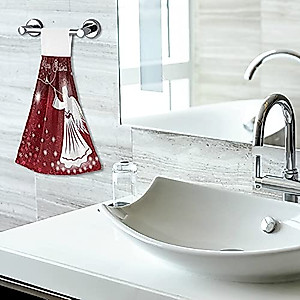 KOCOART Christmas Angel Kitchen Towels Merry Xmas Hanging Hand Towel for Bathroom with Loop, Soft Absorbent Coral Velvet Fingertip Dish Tie Towel Oven Handle Towel Set of 2