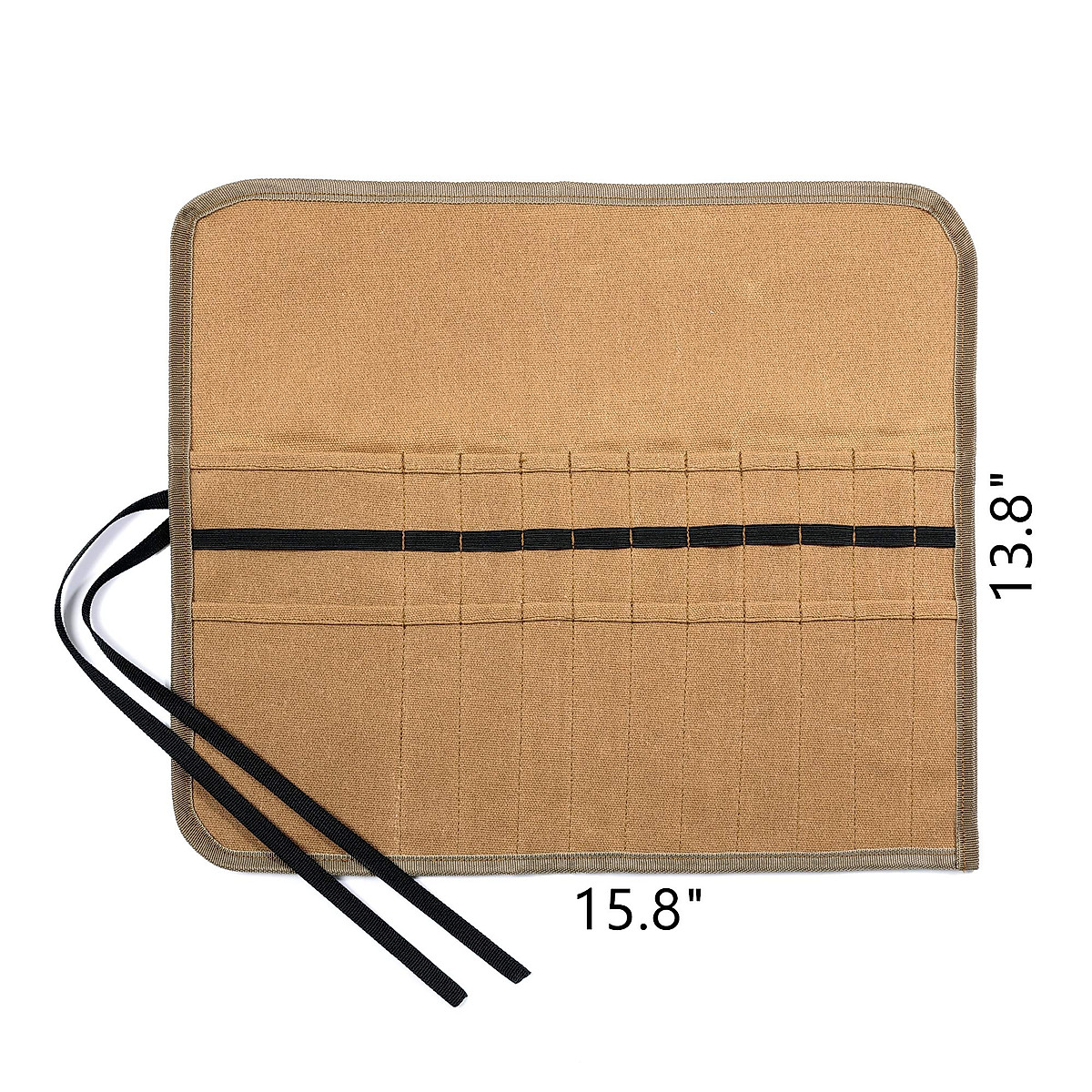 Denifiter Waxed Canvas Roll-up Pencil Bag, Heavy Duty Artist Paint Brushes Organize Pouch (Khaki)