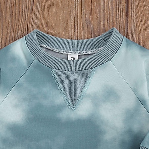 Muasaaluxi Newborn Baby Boys Outfits Long Sleeve Top Pullover Sweatshirt Long Pants Pajamas 2Pcs Tie Dye Clothes Set (Blue Gray, 0-6M)