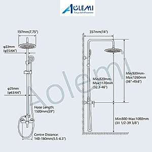 Aolemi Outdoor Shower Fixture SUS304 Shower Faucet Combo Set Stainless Steel 8 Rainfall Shower Head High Pressure Hand Spray Wall Mount 2 Dual Function Brush Nickel Single Handle