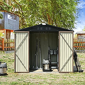 6x8 FT Storage Sheds Outdoor, Utility Steel Tool Sheds for Garden Backyard Lawn, Large Patio House Building with Lockable Door (Dark Grey)