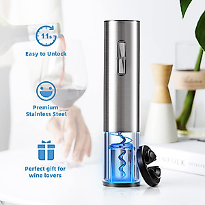Electric Wine Bottle Opener Set with Foil Cutter Vacuum Stopper Wine Aerator Pourer and manual vacuum pump, 5 in 1 Automatic Wine Opener Gift Set for Wine Lover