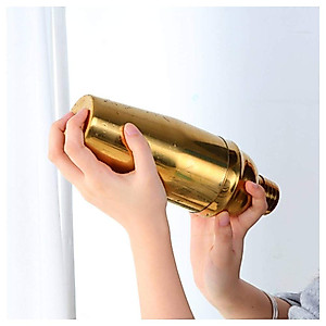 25oz Stainless Steel Cocktail Shaker Color Me Martini Shaker with Built-in Strainer and Double Measuring Jigger Drink Shaker Bar Tools Bartender Kit for Home Bar or Commercial Use(2 Piece)(Gold)