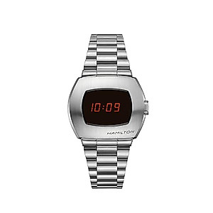 Hamilton Watch American Classic PSR Digital Quartz | Swiss Made | 40.8mm x 34.7mm Stainless Steel Case | Black Dial Digital Watch | Silver Stainless steel Bracelet (Model: H52414130)