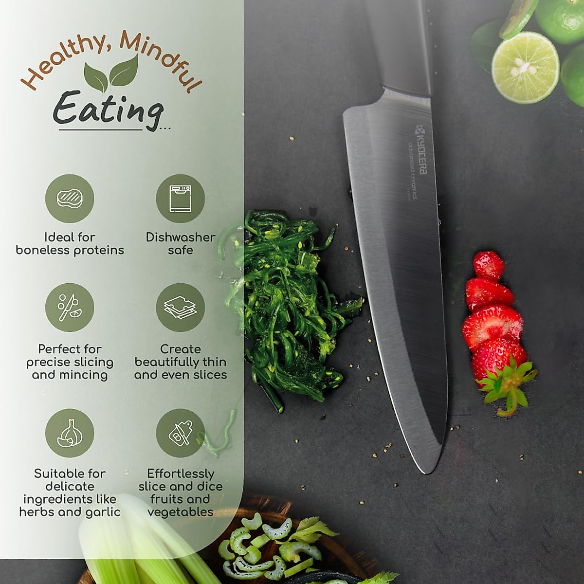 Kyocera Advanced Ceramic Revolution Series 7-inch Professional Chef's Knife, Black Blade