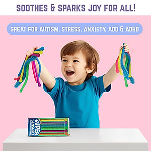 BUNMO Super Sensory Stretchy Strings 6pk | Calming & Textured Monkey Stretch Noodles | Sensory Toys for Autistic Children | Stress Relief & Anxiety Toys for Kids | Hours of Fun for Kids