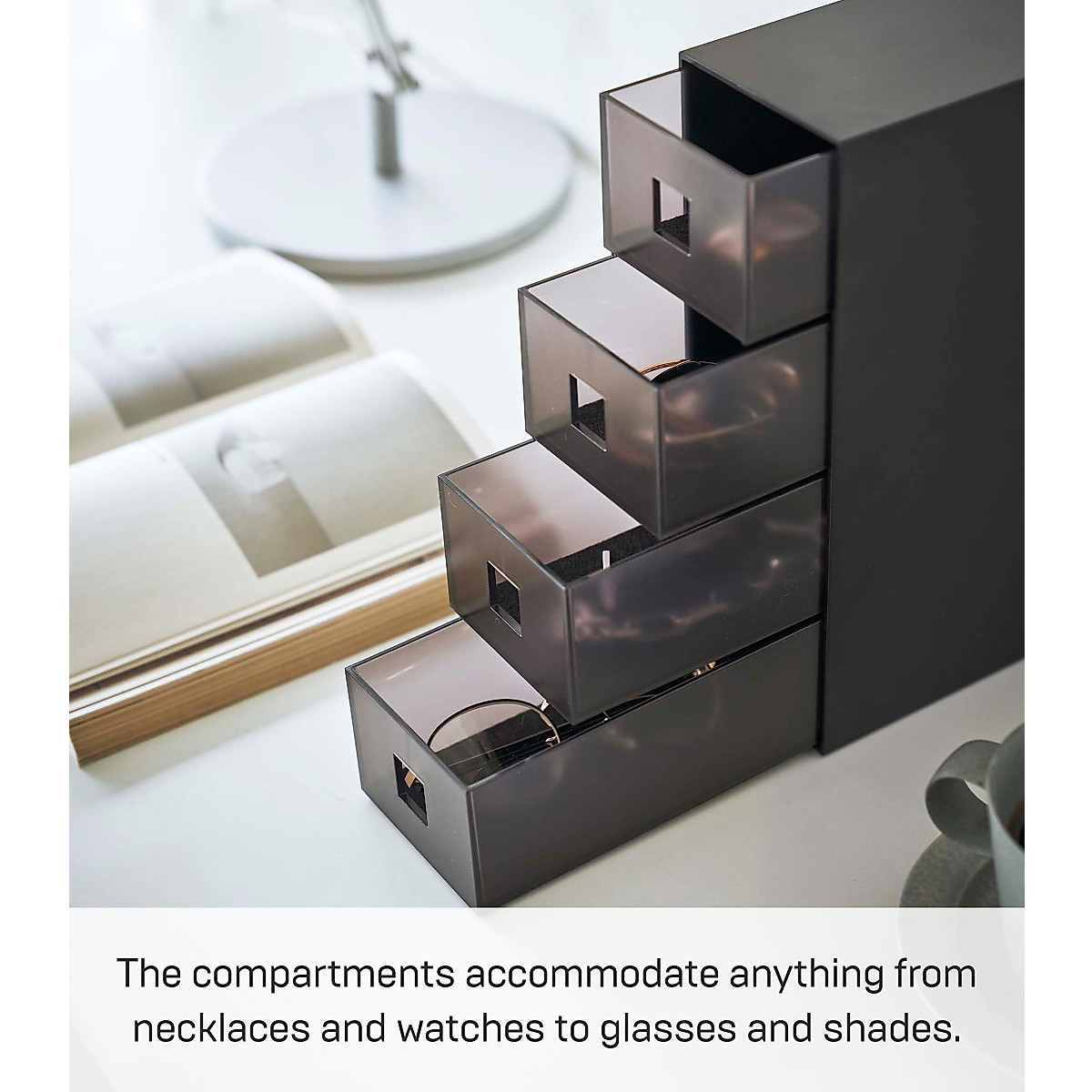 Yamazaki Home Tower 4-Tier Plastic Storage Drawer Organizers For Glasses, Accessories, Or Watch, Closet Drawers - Abs Plastic