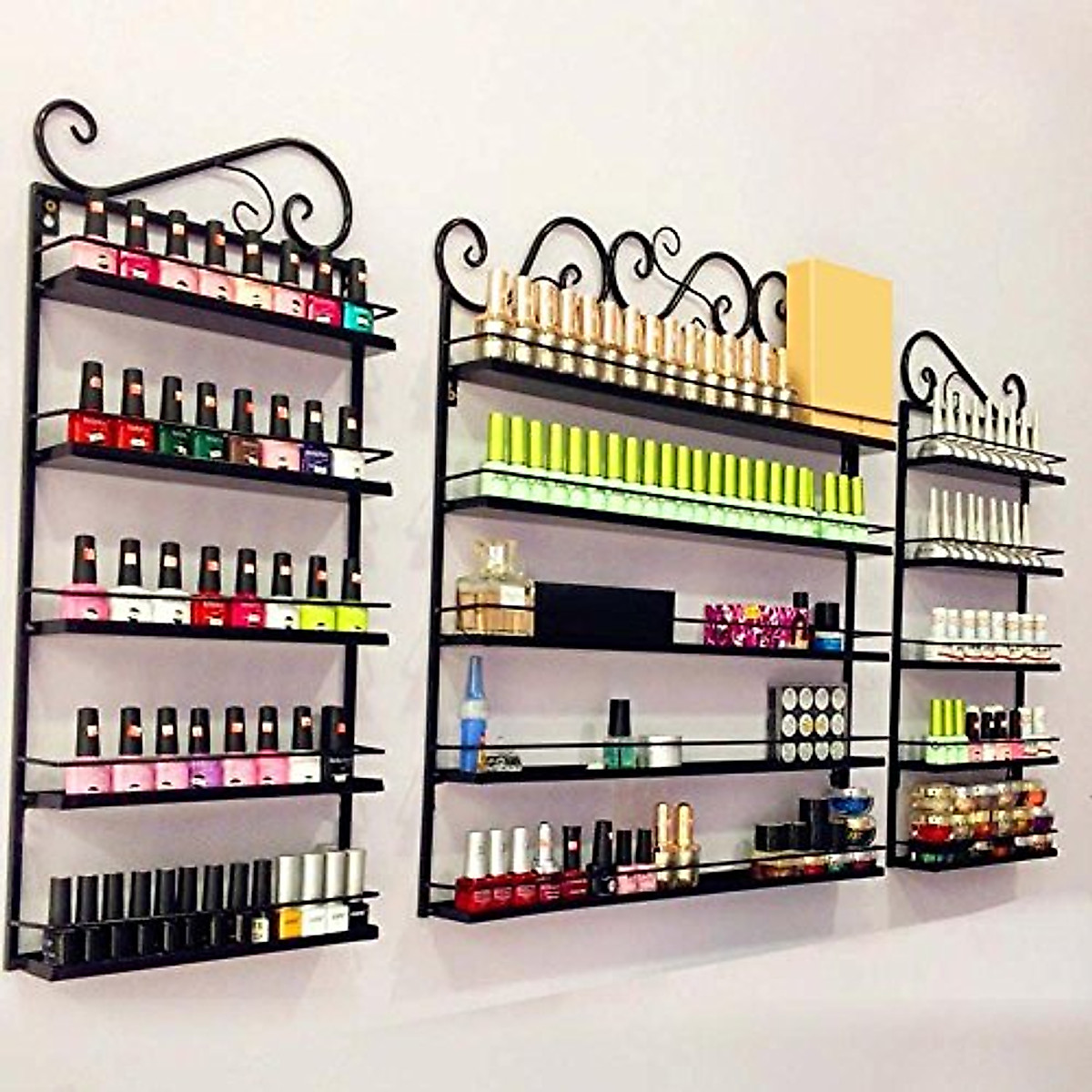 GIOCOBU ERNITERTY OSKE Metal Nail Polish Wall Rack 5 Tier Organizer Display Rack Black Holds Over 200 Bottles