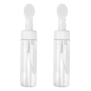 Lurrose Foaming Bottle with Brush, 200ml Plastic Mini foaming soap Dispenser Pump Dispenser Bottle sub Bottle Empty Facial foaming Bottle for Shampoo, Liquid, Oil, 2pcs