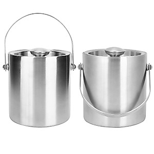 Ice Buckets for Parties, 2L Stainless Steel Ice Bucket with Lid, Double Layer Insulation, Portable Insulated Ice Bucket with Lid, Bar Supplies, Ice Cooler for Party