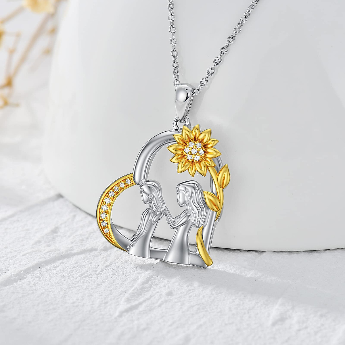 Sisters Birthday Gifts from Sister Sterling Silver Sunflower Heart Necklace Always My Sister Forever My Friend Female Friendship Jewelry