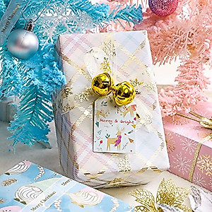 WRAPAHOLIC Christmas Wrapping Paper Roll - Gold and Purple Pastel Gnome Elf Holiday Collection with Metallic Foil Shine - 4 Rolls - 30 Inch X 120 Inch Per Roll
