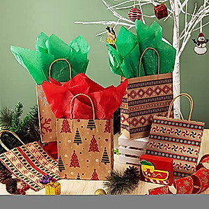 JOYIN 24 Christmas Kraft Gift Bags for Holiday Paper Gift Bags, Christmas Goody Bags, Xmas Gift Bags, Classrooms and Party Favors (9 x 7.3 x 3.3")