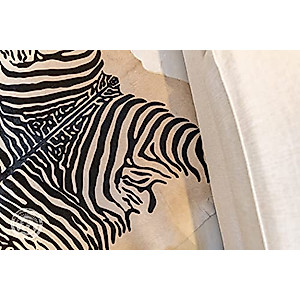 Zebra Print Black on Beige Genuine Cowhide Rug 6 x 7 ft. 180 x 210 cm