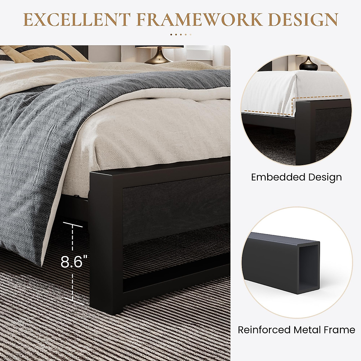 SHA CERLIN Twin Bed Frame with Wooden Headboard, Heavy Duty Metal Platform Bed, Single Platform Bed for Kids, No Box Spring Needed, Easy Assembly, Black