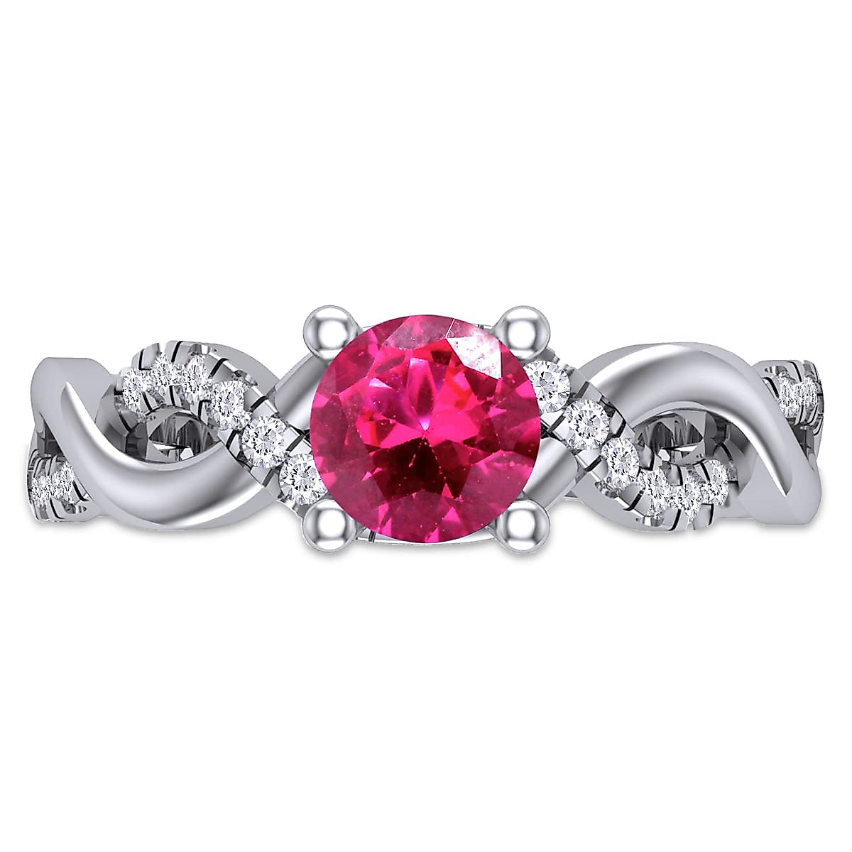 GEMVIO Collection 5MM Round Cut Lab Created Ruby Gemstone & Natural Diamond Infinity Swirl Engagement Ring In 14K White Gold Over Sterling Silver Anniversary Wedding Ring(0.60 Cttw)-8