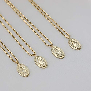 18K Gold Virgin Mary Necklace - Medallion Necklace - Miraculous Medal Coin Necklace for Women Religious Necklace (Gold)