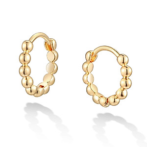 LOYATA Beaded Hoop Earrings Gold Huggie Sleeper 14K Gold Filled Dainty Small Simple Hypoallergenic Jewelry Gift for Women