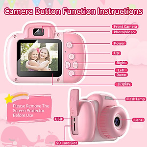 Kids Camera, HAONIU 48MP Digital Dual Camera Kids Toys for Boys/Girls 3-12 Years Old, Kid Selfie Camera with 2.0 Inch IPS Screen, 32GB SD Card, 1080P HD Video Cameras for Toddler Birthday Gifts (Pink)