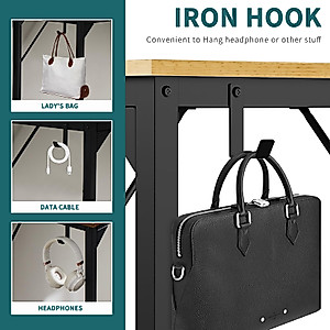 SMUG Computer Desk 32 Inch Home Office Writing Wood Storage Bag & Headphone Hook Small Spaces Simple Bedroom Work Study Kids Table, Natural