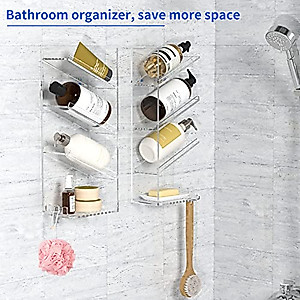 AITEE Acrylic Bathroom Organizer Shower Caddy, Clear Shampoo Holder Organizer Shelf Wall Mounted, Shower Organizer with Suction Cup, No Drilling and Rustproof, Sturdy and Durable - Combination Shelf