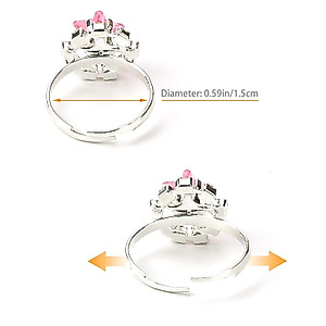 Hifot 12 pcs Girls Crystal Adjustable Rings, Princess Jewelry Finger Rings with Heart Shape Box, Girl Pretend Play and Dress up Rings for Children Kids Little Girls - Random