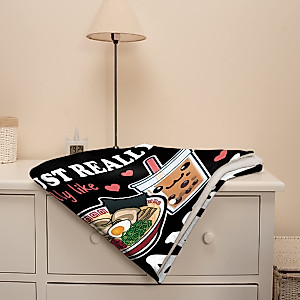 Ramen Bubble Blanket Anime Fleece Throws, Kawaii Gift for Girls Teen Loves Noodles Bubble Tea 40x50 Inches Super Soft Lightweight Flannel Blankets, Suitable for All-Season and Bed Sofa