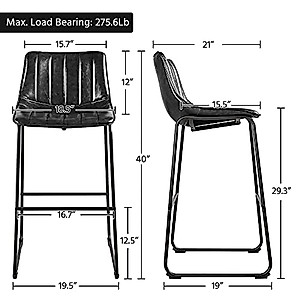 Yaheetech 30" PU Leather Dining Chairs Armless Chairs Indoor/Outdoor Kitchen Dining Room Chairs with Metal Legs Upholstered, Set of 2, Black