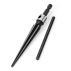 T Handle Tapered Reamer Tool 3-13mm(1/8-1/2 ), 6 Fluted Chamfer Bridge Pin Hole Handheld Chaser, 45# Steel 1/4" Hex Shank Durable for Chamfering Taper Holes Countersink Latches Guitar