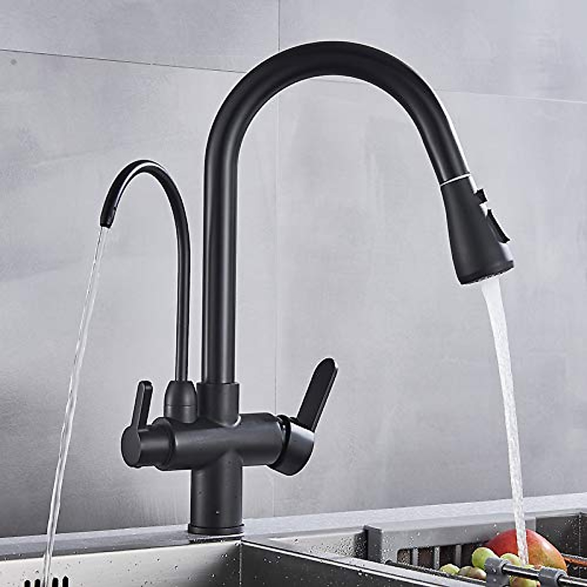 Deck Mounted Black Kitchen Faucets Pull Out Adjustable Cold and Hot Water Filter Tap for Kitchen Three Ways Sink Mixer Kitchen Faucet Brass