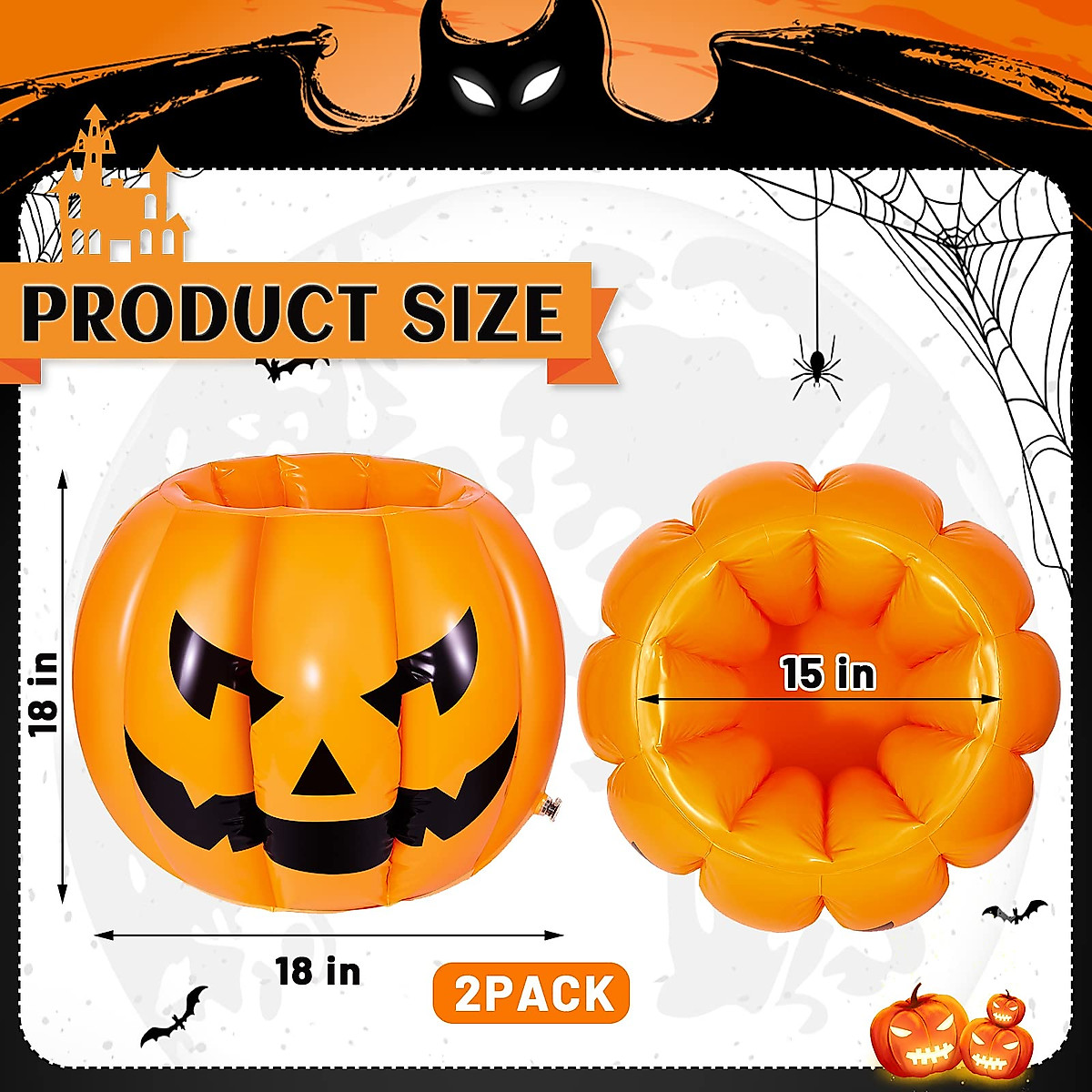 Suclain 2 Pack Halloween Inflatable Cooler Pumpkin Drink Cooler Big Inflatable Cooler for Parties PVC Halloween Cooler for Holding Halloween Party Favors Snacks Drink, 18 x 15 inches