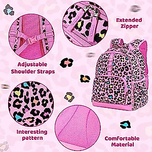 Choco Mocha Cheetah Backpack for Girls Pre-K Backpack for Girls Preschool Backpack for Kids Backpacks for Girls 15 inch Backpack Girls Leopard Bookbag School Bag 3-5 4-6 with Chest Strap Pink