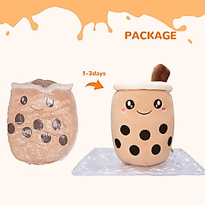 PLYFOU 11.8 Inch Bubble Tea Plush, Kawaii Plushies Bubble, Jumbo Bubble Milk Tea Toy, Bubble Tea Pillow, Bubble Tea Stuffed for Girls Brown, Idea for Girls