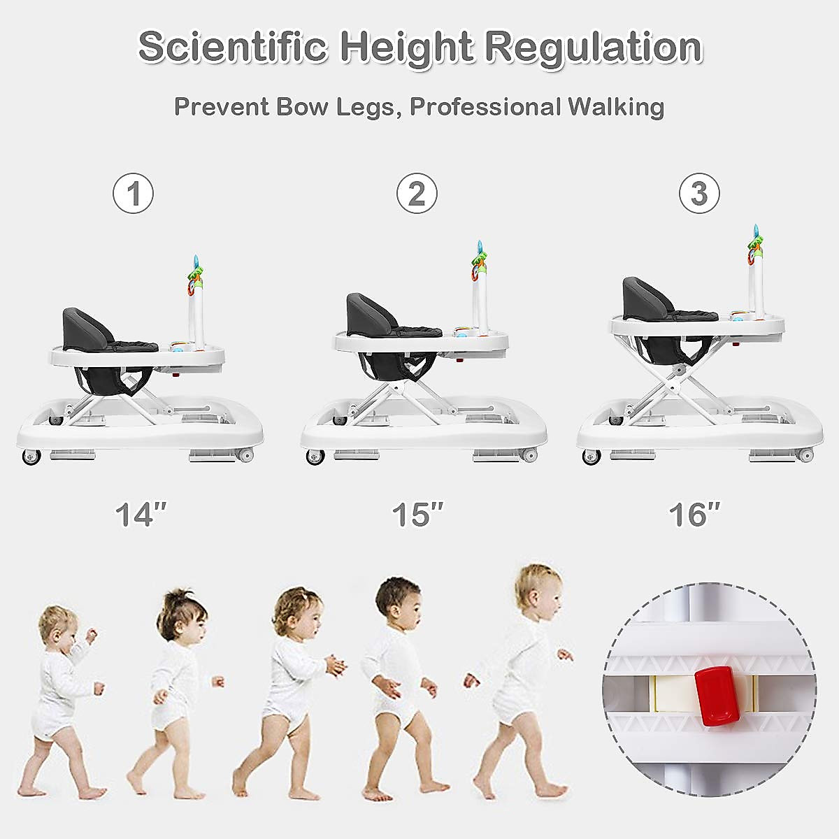 BABY JOY Baby Walker, 2 in 1 Foldable Activity Behind Walker with Adjustable Height & Speed, Friction Control Functions, Safety Belt, High Back Padded Seat, Music, Detachable Penguin Play Bar (Gray)