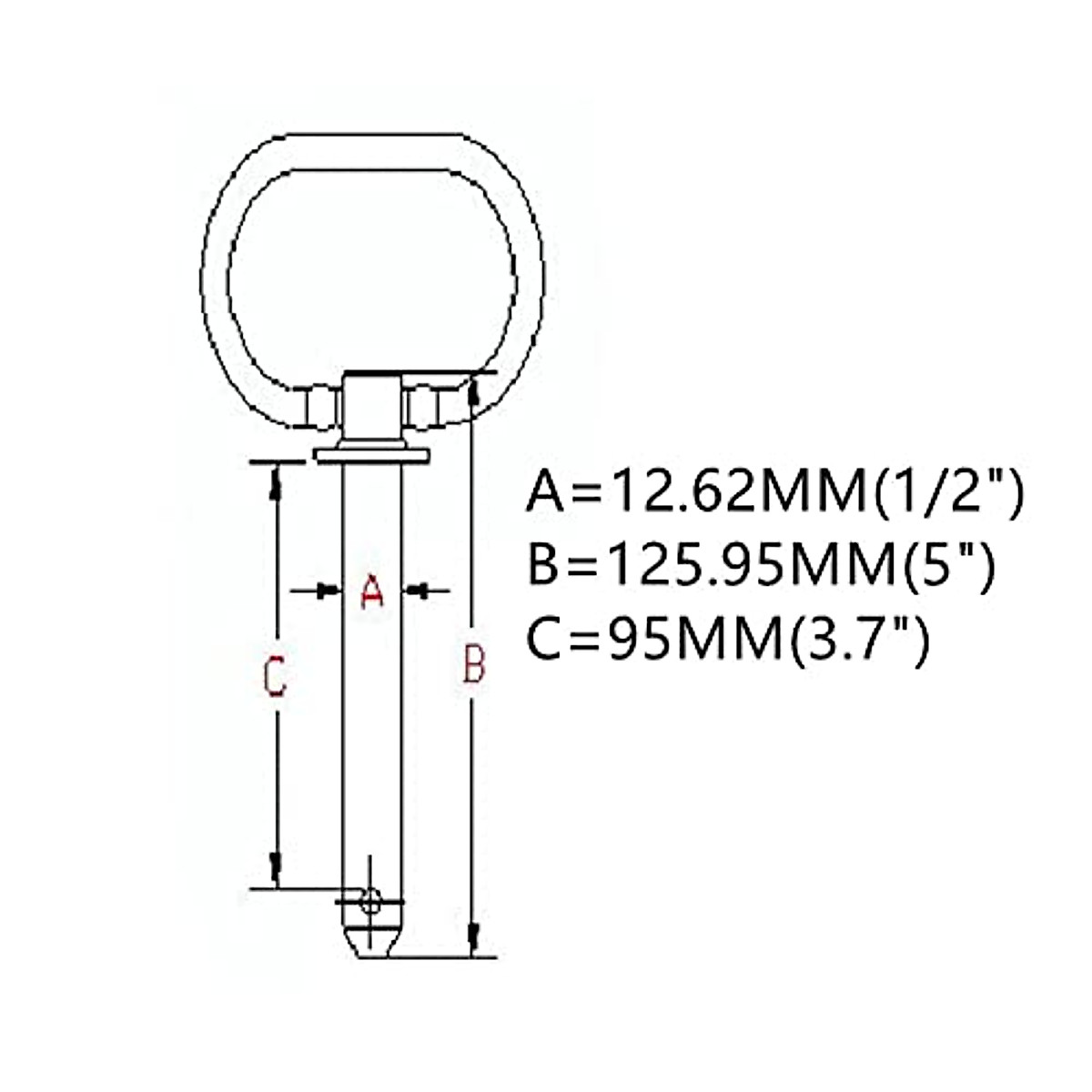 1/2" X 3.7"Red Handle Detent Pin,Head Towing Hitch Pin,Safety Coupler Locking Pin,Detent Pin