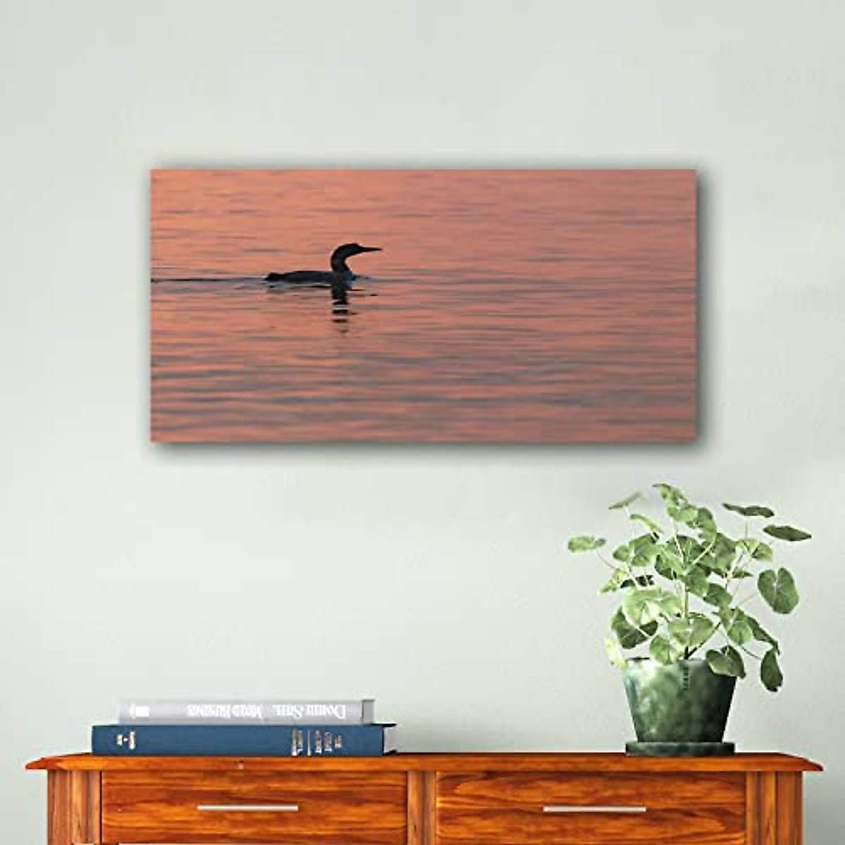 Large Wall Art Loon in dawns light Painting Poster Print on Canvas Artwork for Living Room Bedroom Stretched and Framed Ready to Hang 20”x40”
