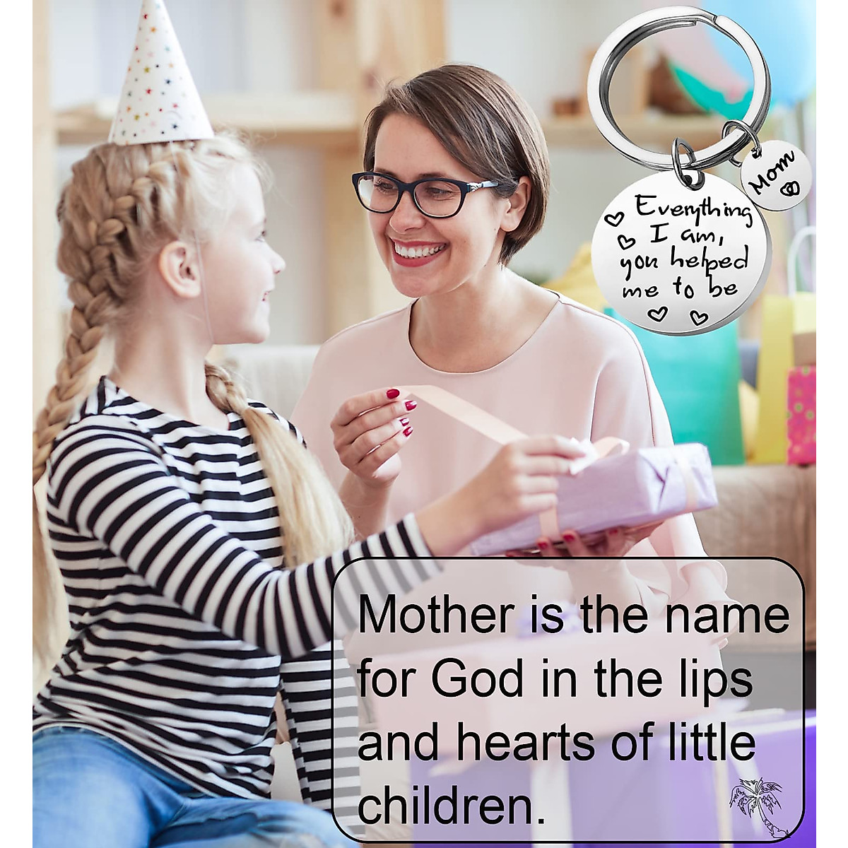 Mothers Day Keychain from Daughter, Mom Keychain Gift for Birthday Christmas - Everything I am You Helped Me to be