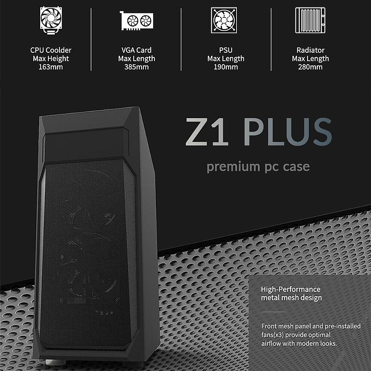 Zalman Z1 Plus ATX Mid Tower PC Computer Case - Tempered Glass Side Panel - 3 x 120mm Fans Pre-Installed - 5.25" ODD Support
