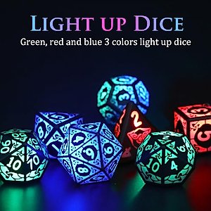 DND Dice Rechargeable with Charging Box, Light up Dice 7 PCS LED Electronic Dices, Dungeons and Dragons Dice Polyhedral Dice Sets for Tabletop Games ZHOORQI D&D Dice Role Playing Game (3 Color Light)