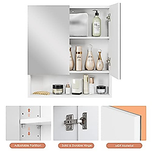 FOTOSOK Bathroom Wall Cabinet Medicine Cabinet, Wall Mounted Bathroom Mirror with Storage Mirror Cabinet with 2 Doors and Adjustable Shelf, Laundry Living Room, White