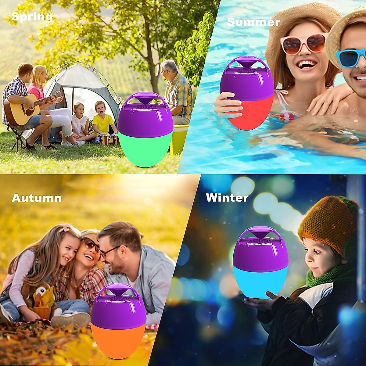 Wireless Bluetooth 5.0 Speaker, Pool Floating Speaker IP68 Waterproof with 8 Modes Color Changing Lights, HD Stereo Sound & Rich Bass, Hands-Free Portable Shower Speaker for Hot Tub, Bathtub, Outdoor